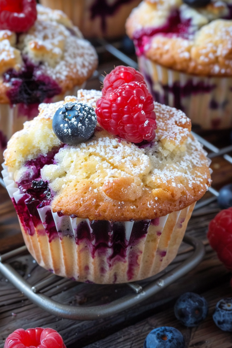 Delicious Blueberry Raspberry Muffins Recipe with Streusel Topping