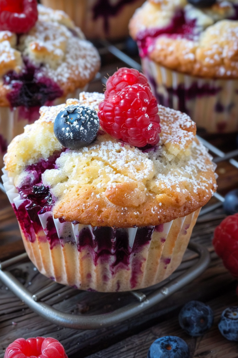 Delicious Blueberry Raspberry Muffins Recipe with Streusel Topping
