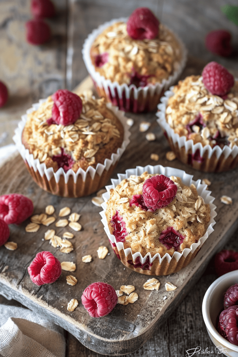 Delicious Raspberry Oatmeal Muffins Recipe with Greek Yogurt and Berries