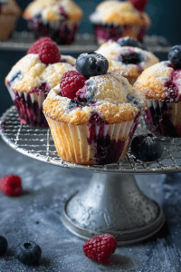 Delicious Blueberry Raspberry Muffins Recipe with Streusel Topping
