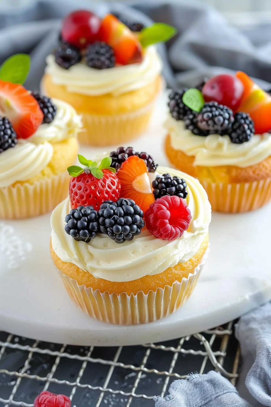 Delicious Fruit Tart Vanilla Cupcakes Recipe with Fresh Fruits