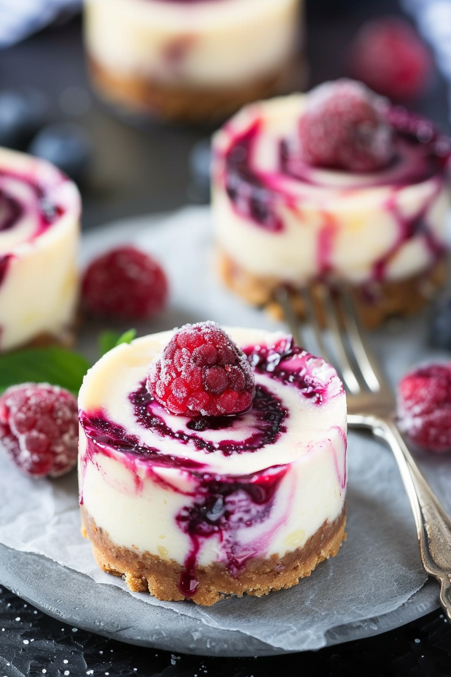 Lemon Berry Swirl Mini Cheesecakes Recipe