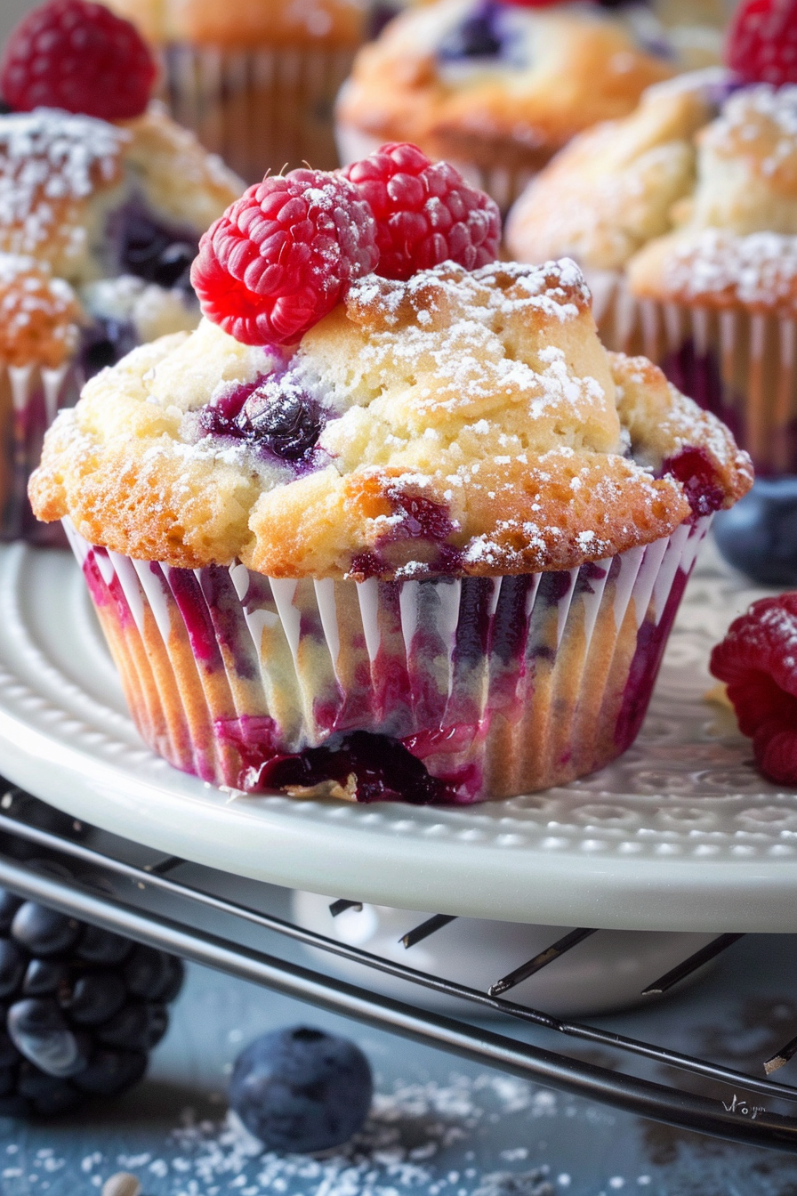 Delicious Blueberry Raspberry Muffins Recipe with Streusel Topping