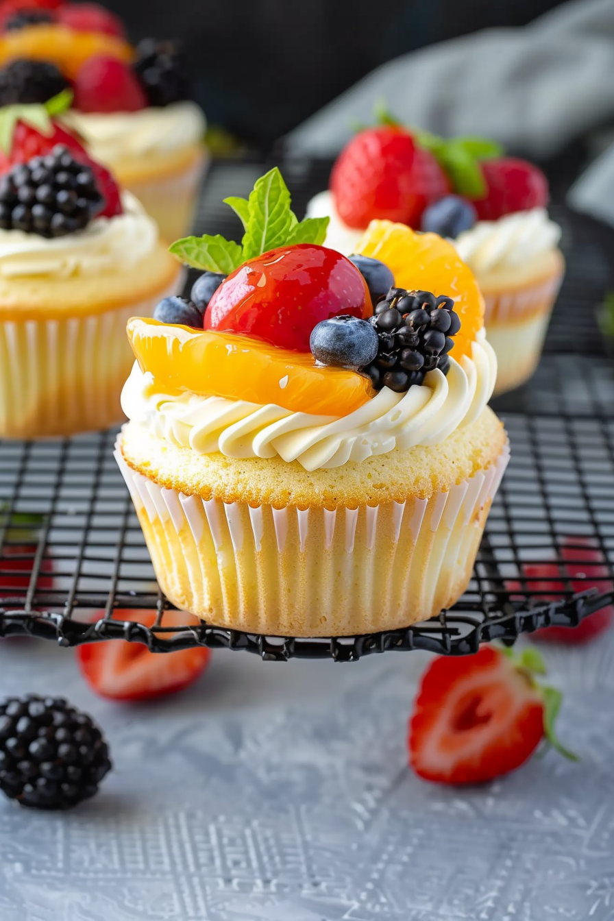 Delicious Fruit Tart Vanilla Cupcakes Recipe with Fresh Fruits