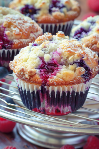 Delicious Blueberry Raspberry Muffins Recipe with Streusel Topping