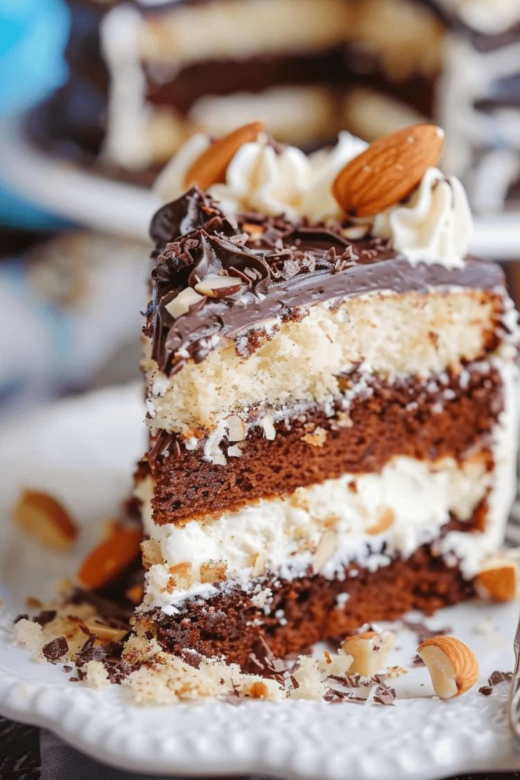 Delicious Almond Joy Layer Cake Recipe with Chocolate Coconut Layers