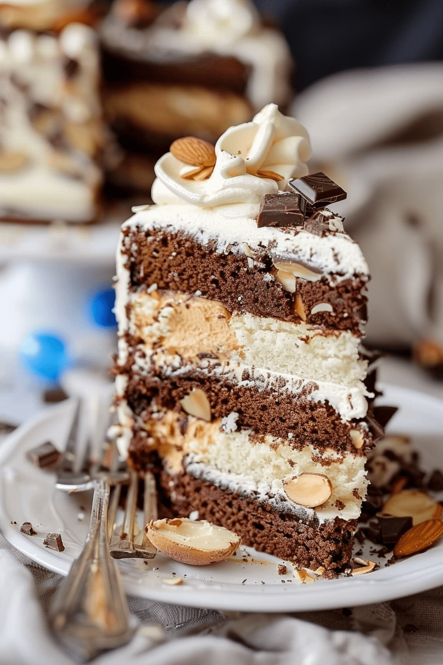 Delicious Almond Joy Layer Cake Recipe with Chocolate Coconut Layers