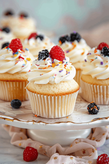 Delicious Angel Food Cupcakes Recipe with Whipped Cream and Berries
