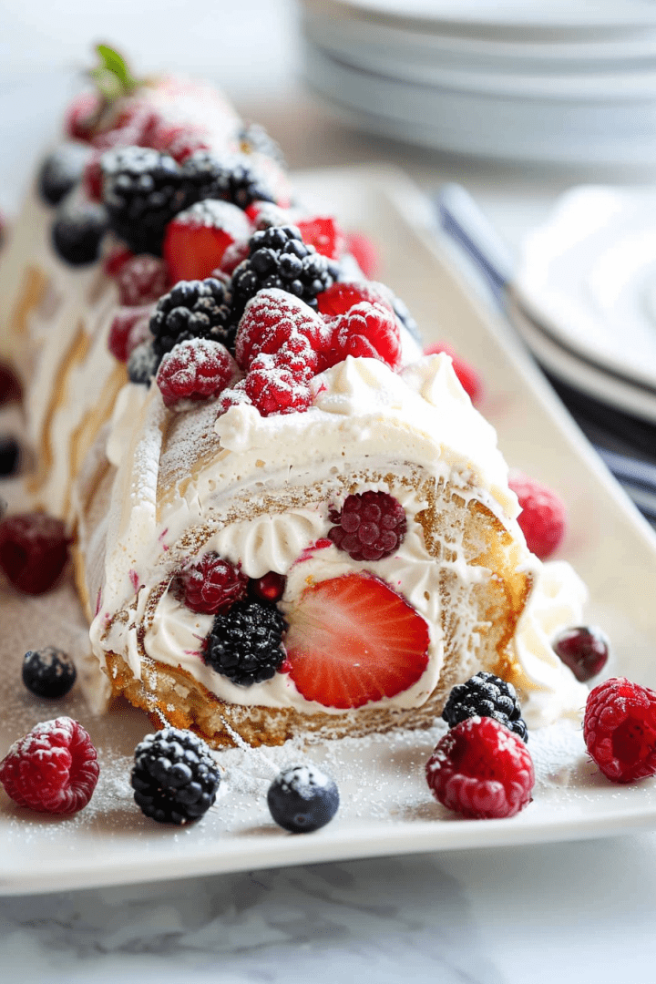 Berry Angel Food Cake Roll Recipe: Delicious Triple Berry Dessert