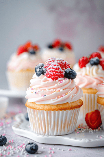 Delicious Angel Food Cupcakes Recipe with Whipped Cream and Berries